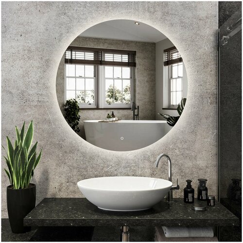 Зеркало круглое "CRATO" с LED подсветкой в ванную комнату, D= 95 см, настенное интерьерное зеркало в прихожую, навесное зеркало для ванной