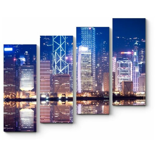 Модульная картина Ночной Гонконг в отражении водах бухты 120x104