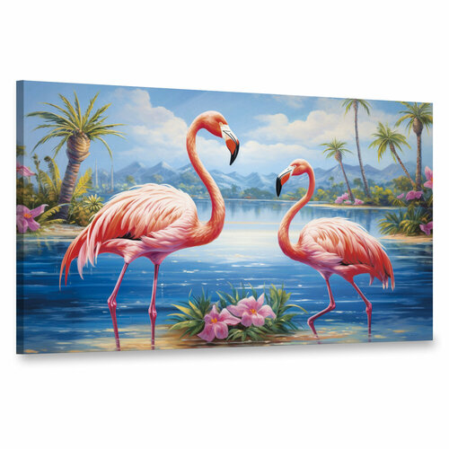Интерьерная картина 100х60 "Магическая пара фламинго"