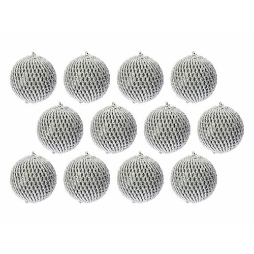 Набор ёлочных шаров волшебная сеть, пластик, серебряный, 8 см (упаковка 12 шт.), Koopman International CAA126410