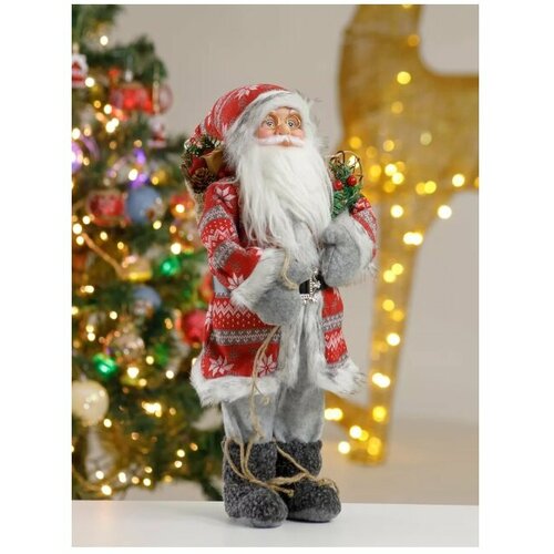 Игрушка "Дед Мороз" (в красном костюме со скандинавскими узорами), 45 см 211801