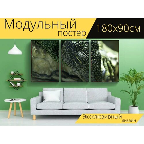 Модульный постер "Варан, рептилия, животное" 180 x 90 см. для интерьера