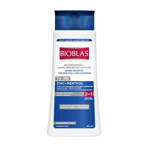 Шампунь от перхоти и против выпадения волос с цинком и ментолом Bioblas Zinc+Menthol Herbal Shampoo For Hair Loss + Anti Dandruff