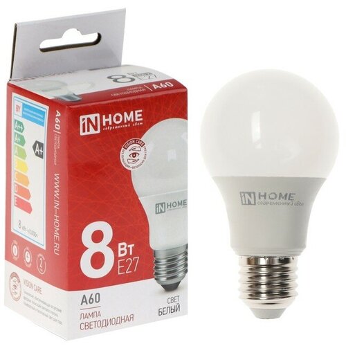 Лампа светодиодная IN HOME LED-A60-VC, 8 Вт, 230 В, Е27, 4000 К, 760 Лм
