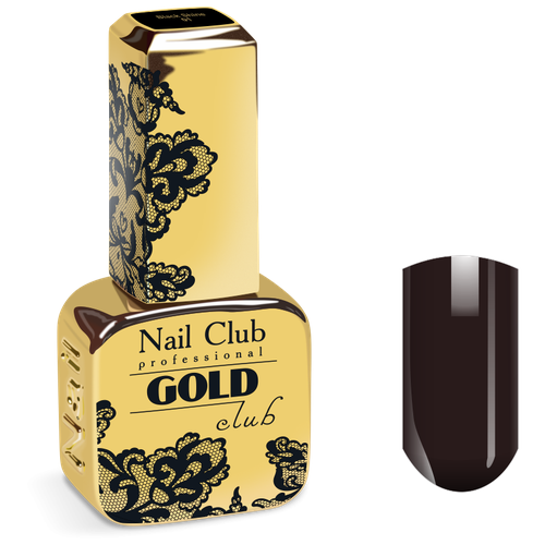 Nail Club professional Эмалевый гель-лак для ногтей с липким слоем GOLD CLUB 01 Black Shine, 13 мл.