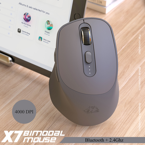 Беспроводная мышка Wolf X7 Bluetooth + 2.4G DPI 4000 компьютерная мышь для компьютера с аккумулятором mouse mice Wireless коричневая