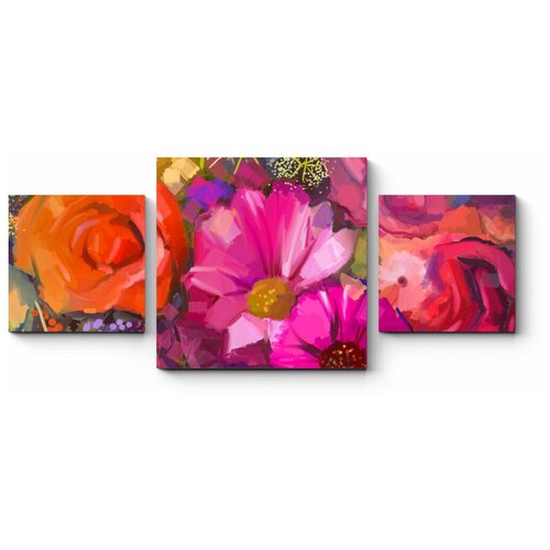 Модульная картина Яркий букет цветов 150x64