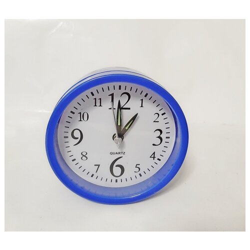 Будильник / часы настольные кварцевые, синие, круглые размер 9,5 см