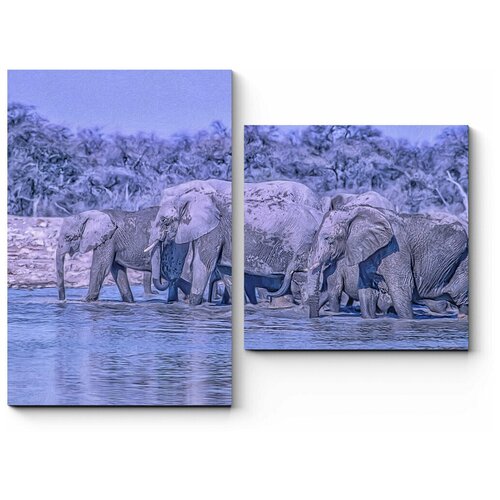 Модульная картина Африканские слоны на водопое 40x30