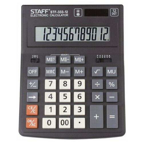 Калькулятор настольный электронный обычный Staff Plus STF-333, маленький, 12 разрядов, двойное питание
