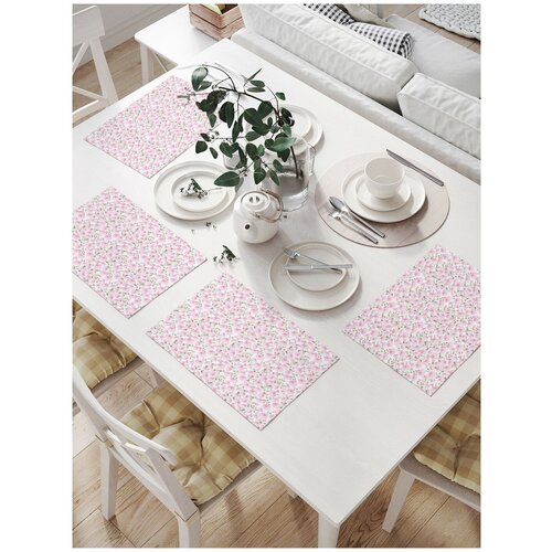 Салфетки на стол для сервировки прямоугольные, плейсмат JoyArty "Нежные бутоны роз", 32x46 см, в комплекте 4шт.