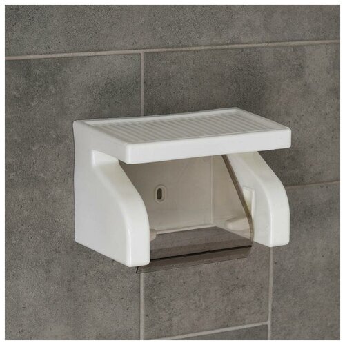 Держатель для туалетной бумаги с полочкой, 18×11,5×12 см, цвет белый