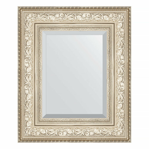 Зеркало настенное с фацетом EVOFORM в багетной раме виньетка серебро, 50х60 см, для гостиной, прихожей, кабинета, спальни и ванной комнаты, BY 3374