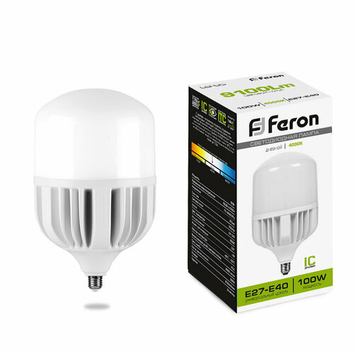 Лампа светодиодная Feron E27-E40 100W 4000K матовая LB-65,2 штуки В комплекте