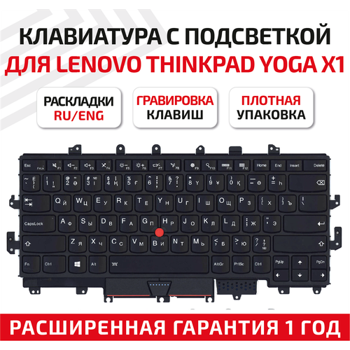 Клавиатура (keyboard) 00JT881 для ноутбука Lenovo ThinkPad Yoga X1 1st Gen 2016, черная с рамкой и подсветкой