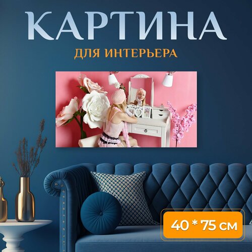 Картина на холсте "Будуар, спальня, мебель" на подрамнике 75х40 см. для интерьера