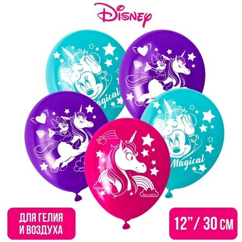 Disney Шар воздушный "Мышка", 12 дюйм, латексный, 5 штук, Минни и единорог