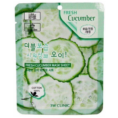 3W CLINIC Тканевая маска для лица с экстрактом огурца Fresh Cucumber Mask Sheet