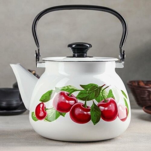 Чайник эмалированный для плиты, сферический, "Вишневый сад", 3,5 л, эмалированная посуда