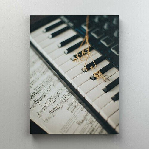 Интерьерная картина на холсте "Ноты и музыкальный синтезатор" размер 22x30 см