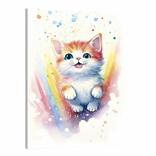 Интерьерная картина 50х70 "Кот в радуге"