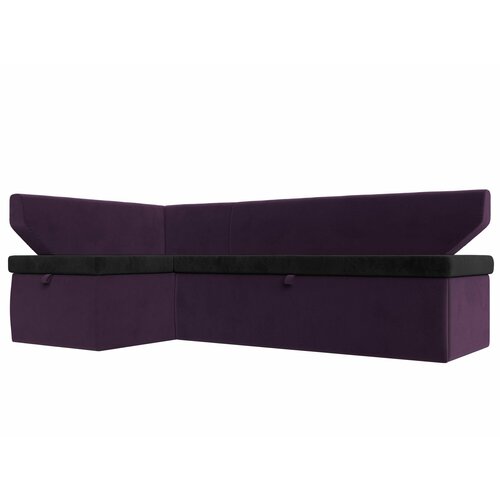 Кухонный угловой диван Омура левый угол, Велюр черный и фиолетовый
