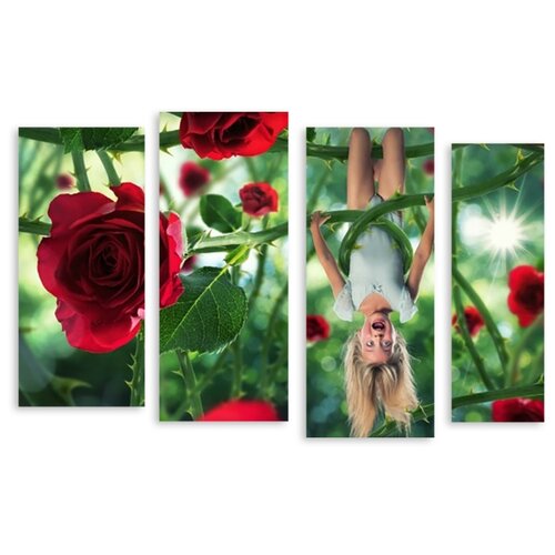 Модульная картина на холсте "Девочка в розах" 90x61 см