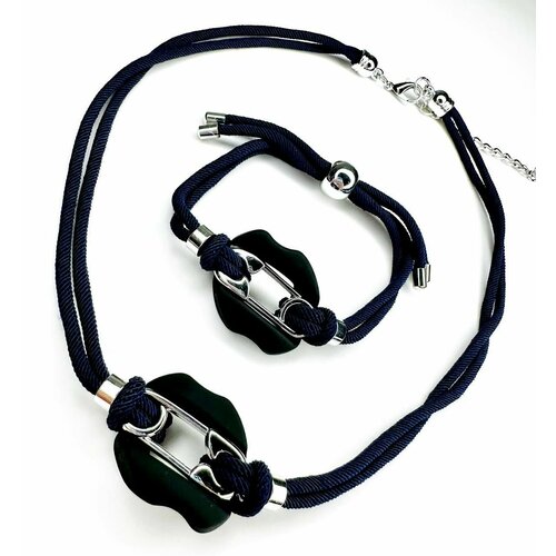 Комплект бижутерии: браслет, колье, размер колье/цепочки 40 см, серебряный, синий