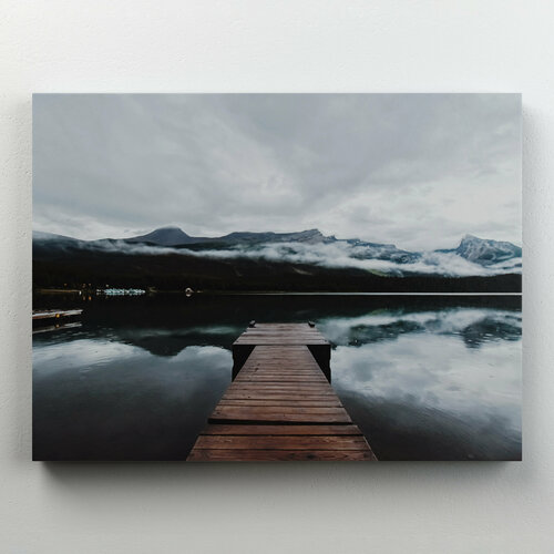 Интерьерная картина на холсте "Пейзаж озеро в скандинавском стиле" в скандинавском стиле, размер 60x45 см