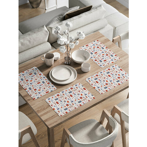 Набор прямоугольных тканевых салфеток на стол для сервировки JoyArty "Праздничный котик" плейсмат, 30x46 см, 4шт.