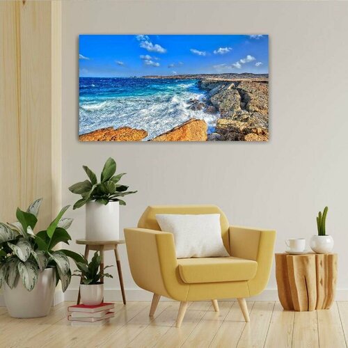 Картина на холсте 60x110 LinxOne "Скалы камни море" интерьерная для дома / на стену / на кухню / с подрамником