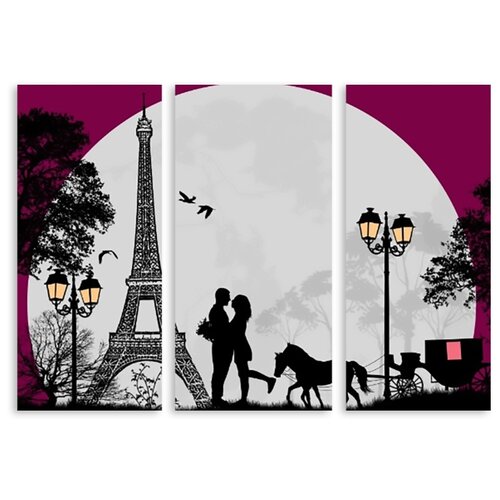 Модульная картина на холсте "Любовь в Париже" 90x66 см
