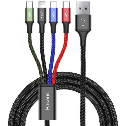 Кабель Baseus Fast 4-in-1 Cable USB - Lightning + Type-C + Micro USB (2) 3.5A 1.2m Black (CA1T4-C01)