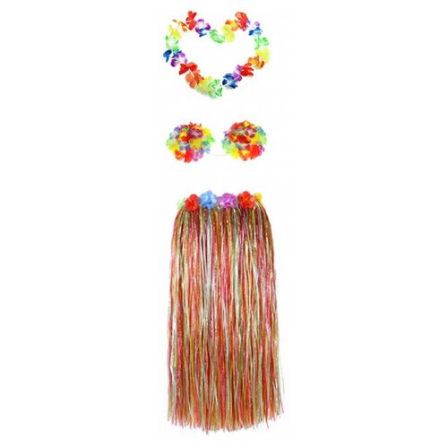 Набор гавайское ожерелье 96 см, лиф "Лилия лифчик" из цветов, юбка разноцветная с цветочками 80 см