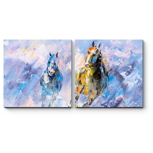 Модульная картина Бегущие лошади, масло 40x20