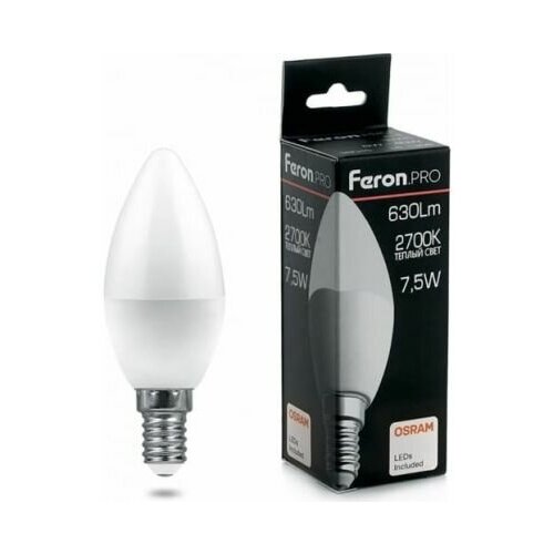 Лампа светодиодная LED 7.5вт Е14 теплый матовая свеча Feron.PRO | код 38053 | FERON (1 шт.)