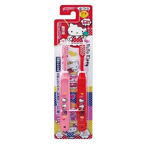 EBISU Детская зубная щетка Hello Kitty, от 3 до 6 лет, средней жесткости, розовая+красная