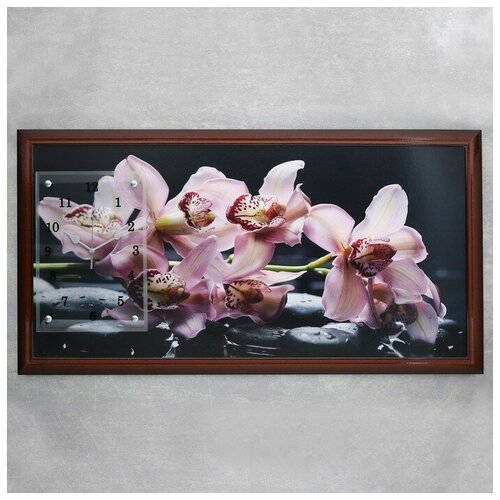 Часы-картина настенные, серия: Цветы, "Фиолетовые орхидеи", 50 х 100 см