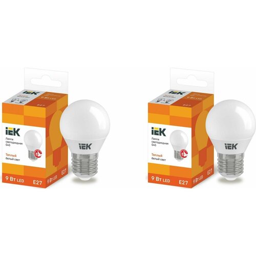 Светодиодная лампа IEK ECO 9W эквивалент 75W 3000K 810Лм E27 шар (комплект из 2 шт)