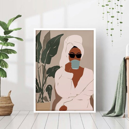 Постер "Девуша на завтраке в стиле бохо" 40 на 50 в белой рамке / Картина для интерьера / Плакат / Постер на стену / Интерьерные картины