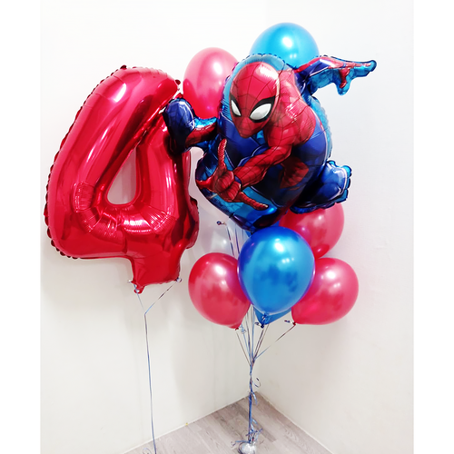 Фонтан из шаров с цифрой и фигурой "Человек паук" Арт. 0726