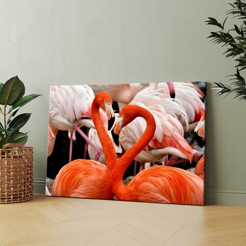 Картина на холсте (Фламинго птица) 50x70 см. Интерьерная, на стену.