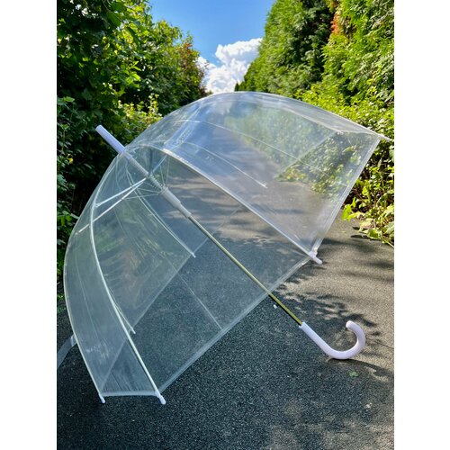 Зонт-трость Popular, полуавтомат, 2 сложения, купол 85 см, 8 спиц, прозрачный, для женщин, бесцветный, белый