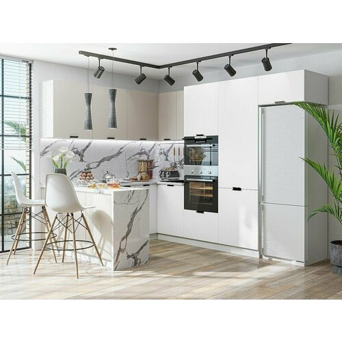 Готовый кухонный гарнитур кухня Евро Лайн-03 2140*2400/2690*600 Белый/Агат