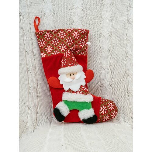 Новогодний носок для подарков большой, носки на камин новогодние, Дед-Мороз велюр 0108-0105