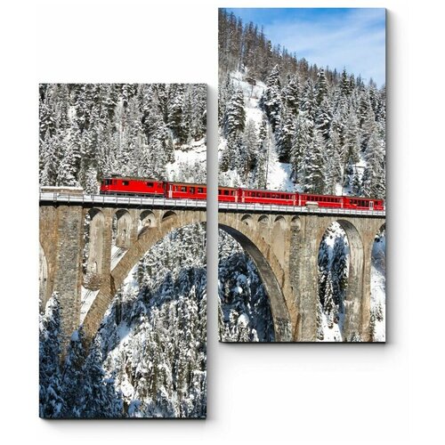 Модульная картина Горный красный поезд40x50