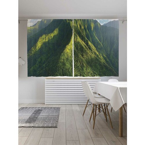 Шторы JoyArty с фотопечатью "Зеленеющая гора" из сатена, 290х180 см
