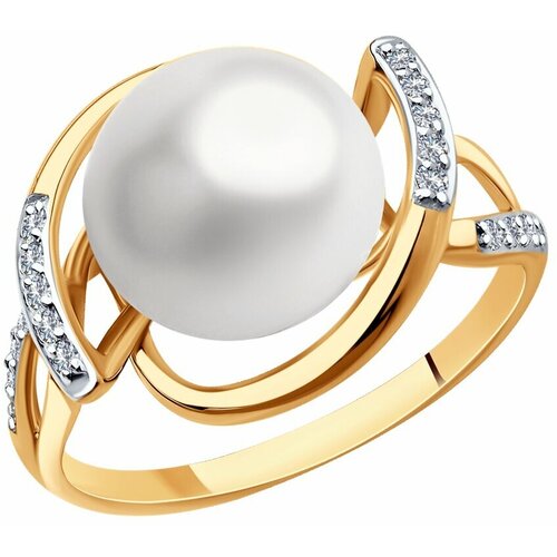 Кольцо Diamant online, красное золото, 585 проба, фианит, жемчуг, размер 18.5, белый