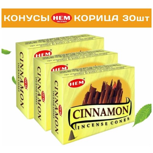 HEM Корица - 3 упаковки по 10 шт - ароматические благовония, конусовидные, конусы с подставкой, Cinnamon - ХЕМ