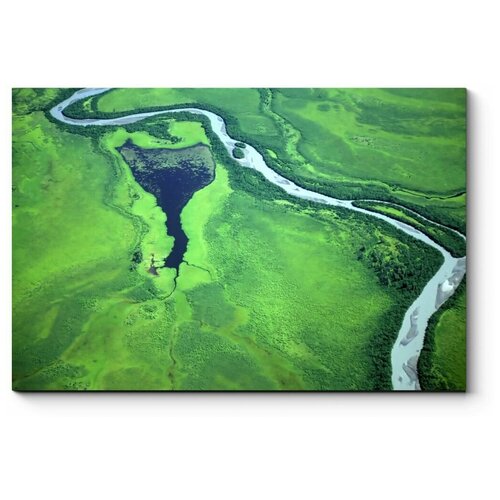 Модульная картина Зеленые поля и река с высоты птичьего полета70x47